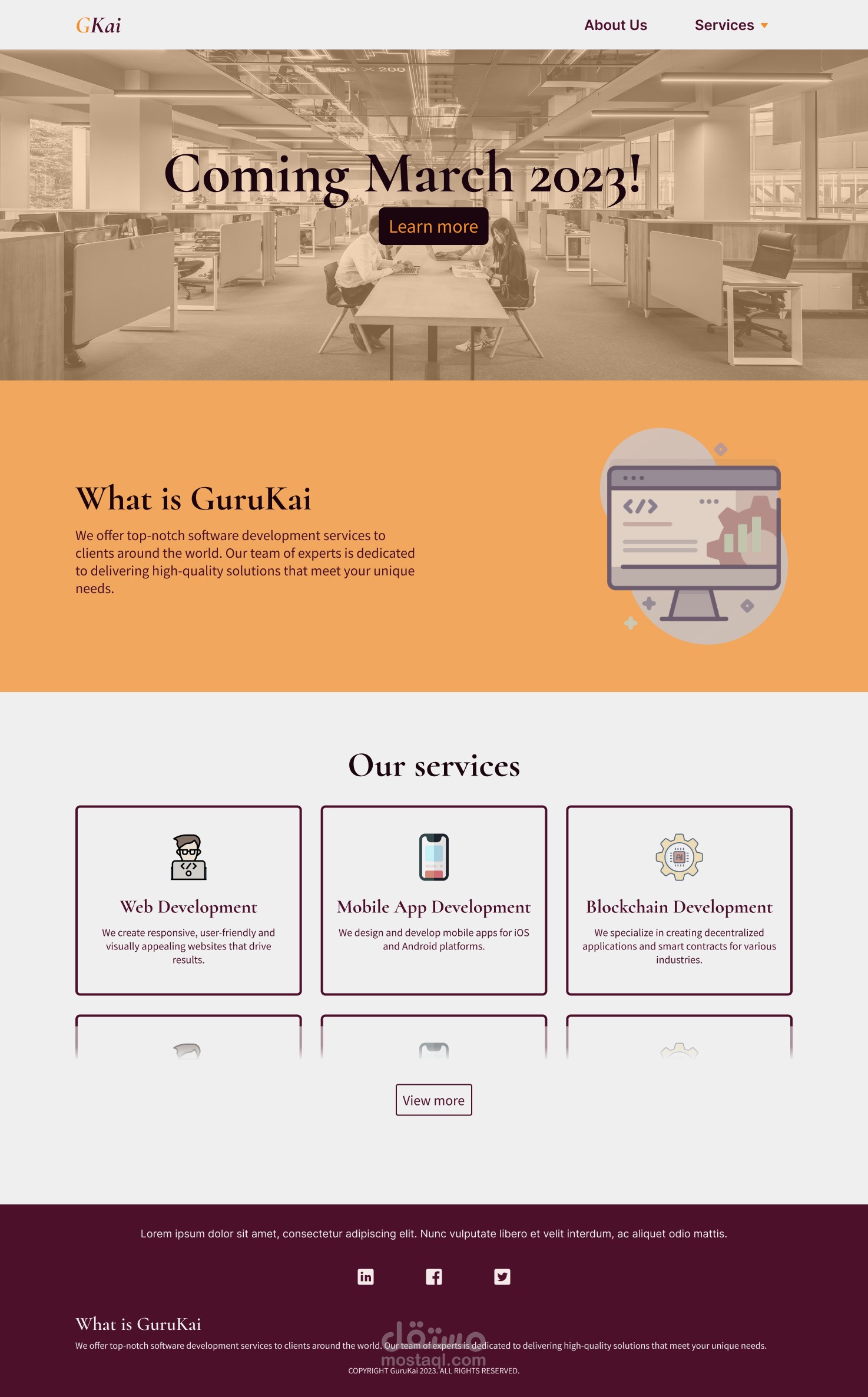 تصميم صفحة رئيسية لشركة GKai | مستقل