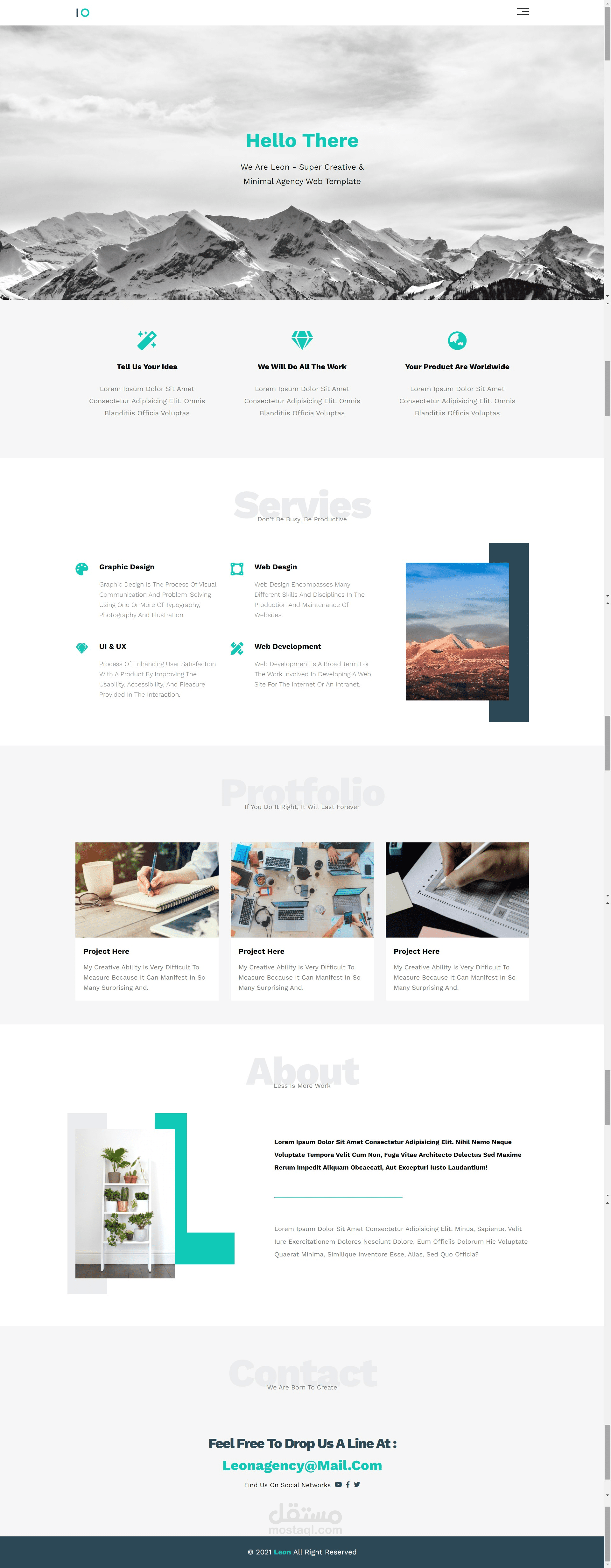 Leon Super Creative & Minimal Agency Web Template | مستقل