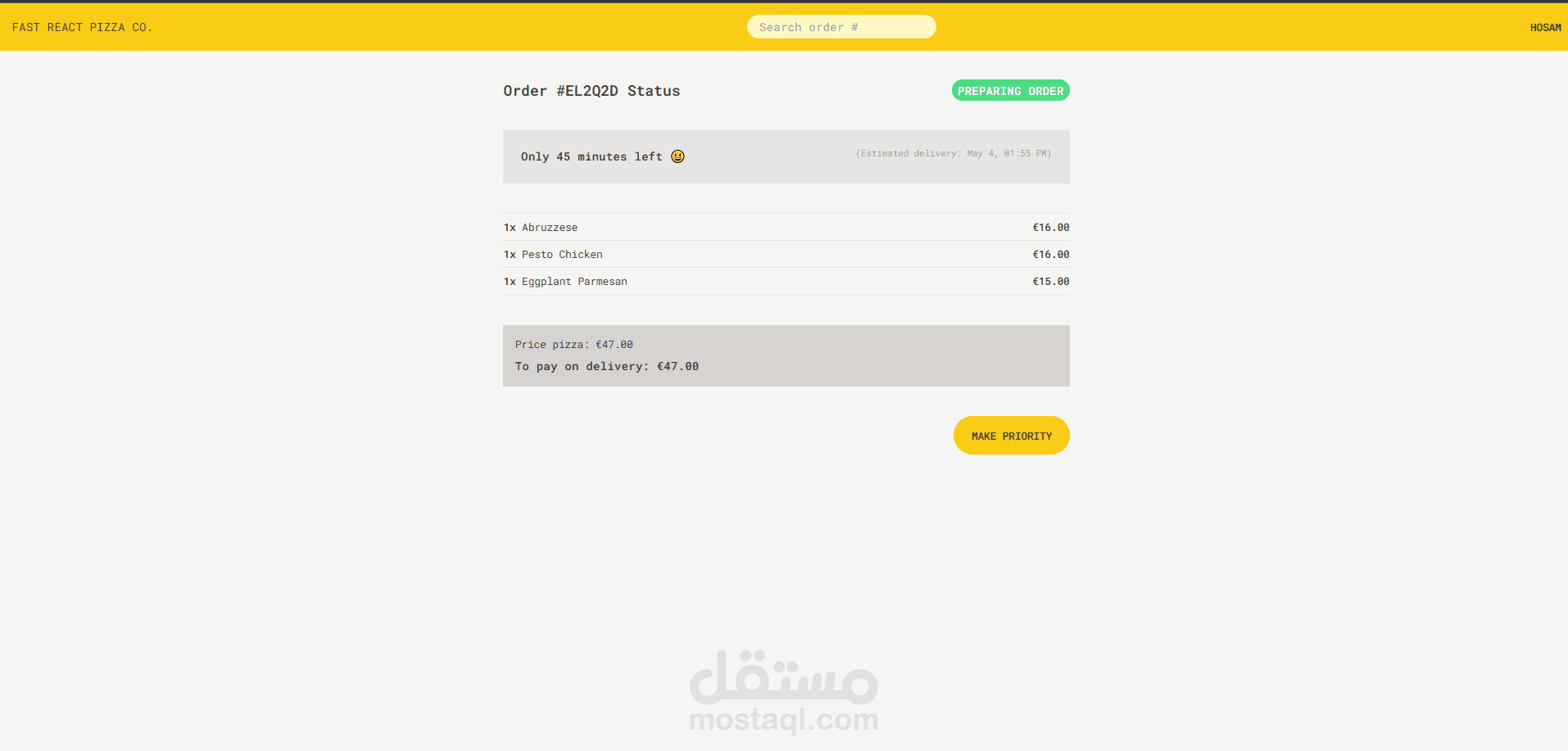 Fast Pizza – React Web App | مستقل