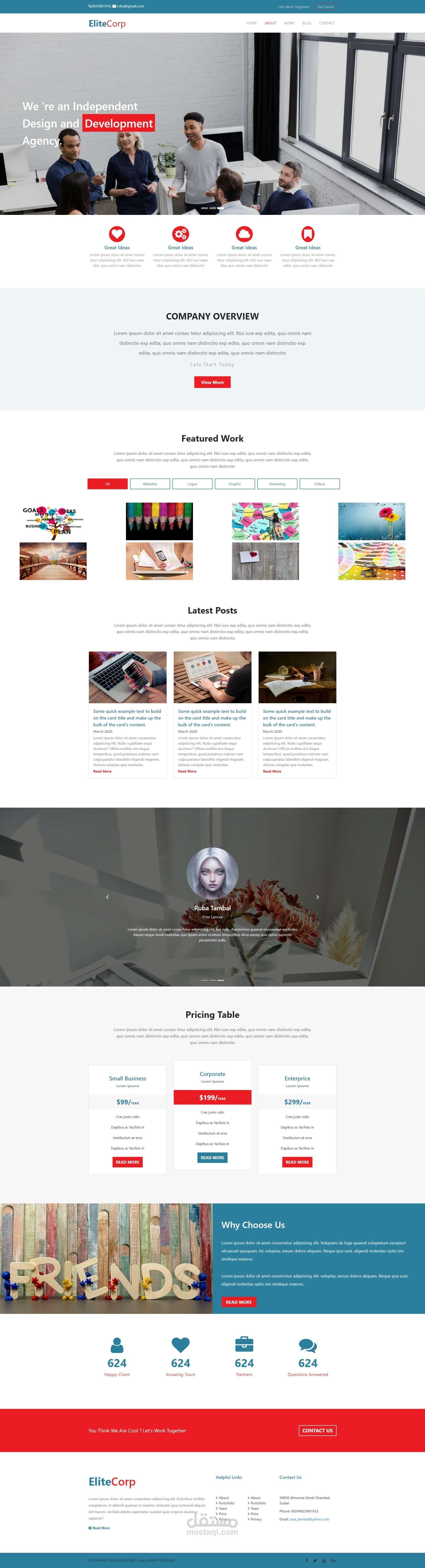 تصميم موقع (HTML, CSS, Bootstrap, JQuery) | مستقل