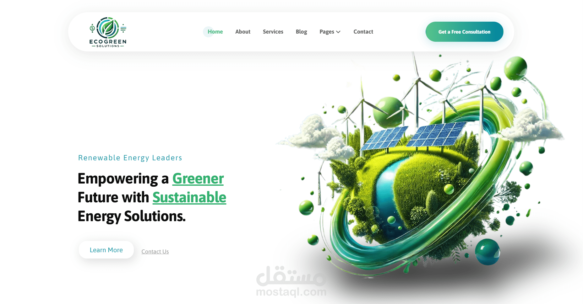 تصميم وتطوير موقع EcoGreen Solutions (مشروع شخصي) | مستقل