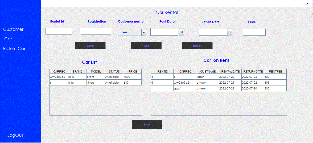 car rental management system | مستقل