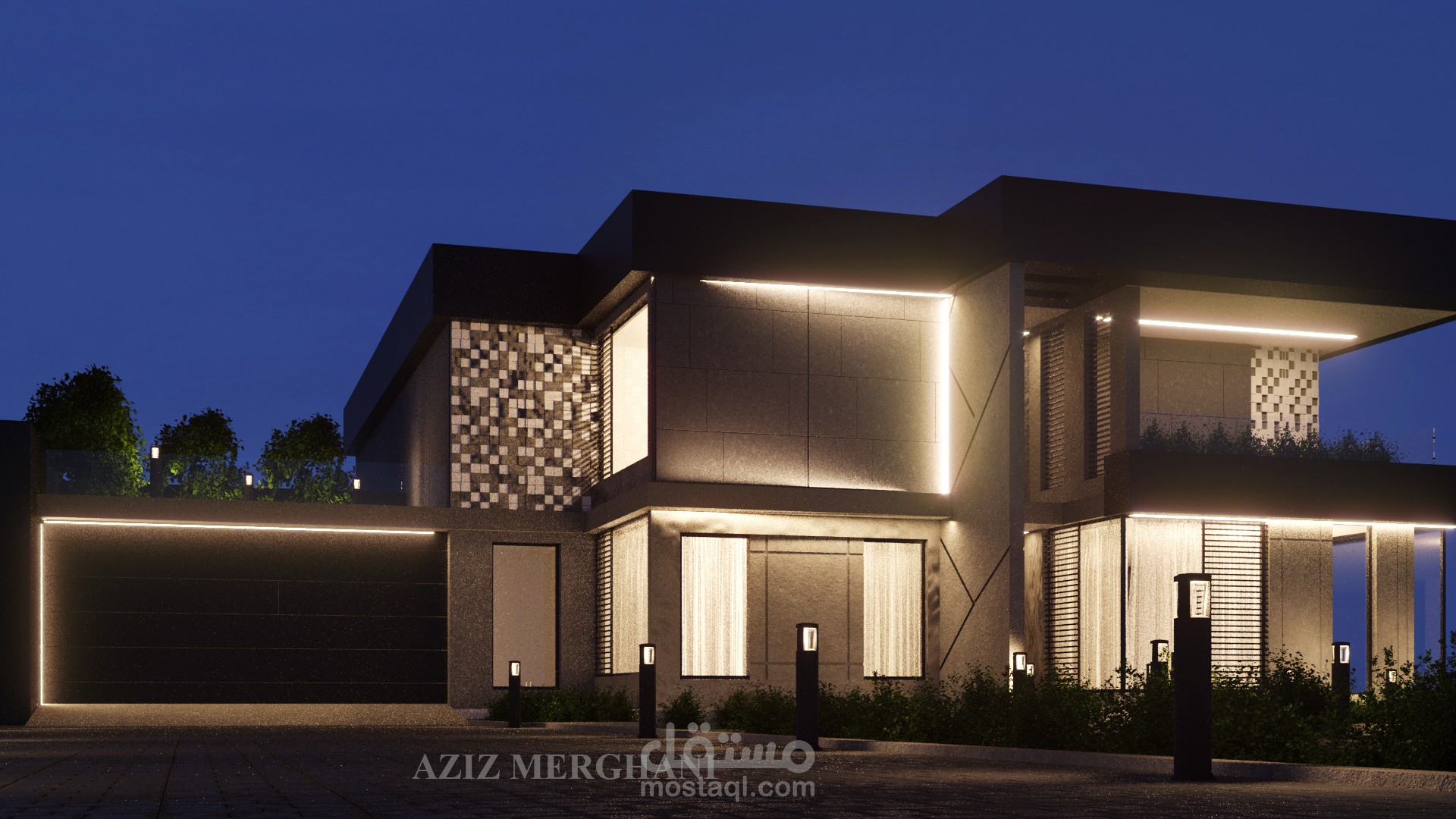modern villa exterior rendering | مستقل