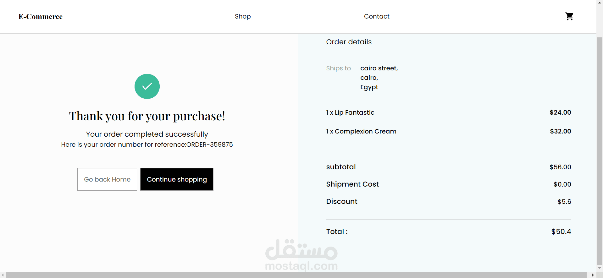 E Commerce Website Using React Js مستقل