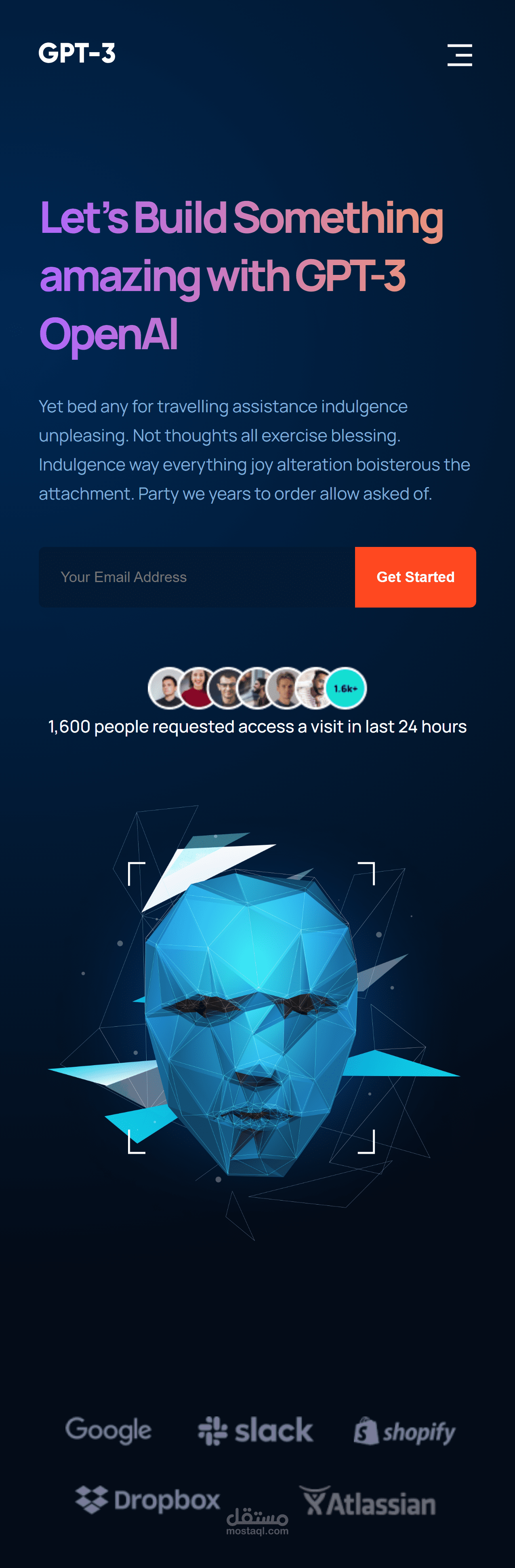 تنفيذ Landing page لعرض مميزات GPT-3 من figma الي كود باستخدام اطار عمل ريأكت (React) | مستقل