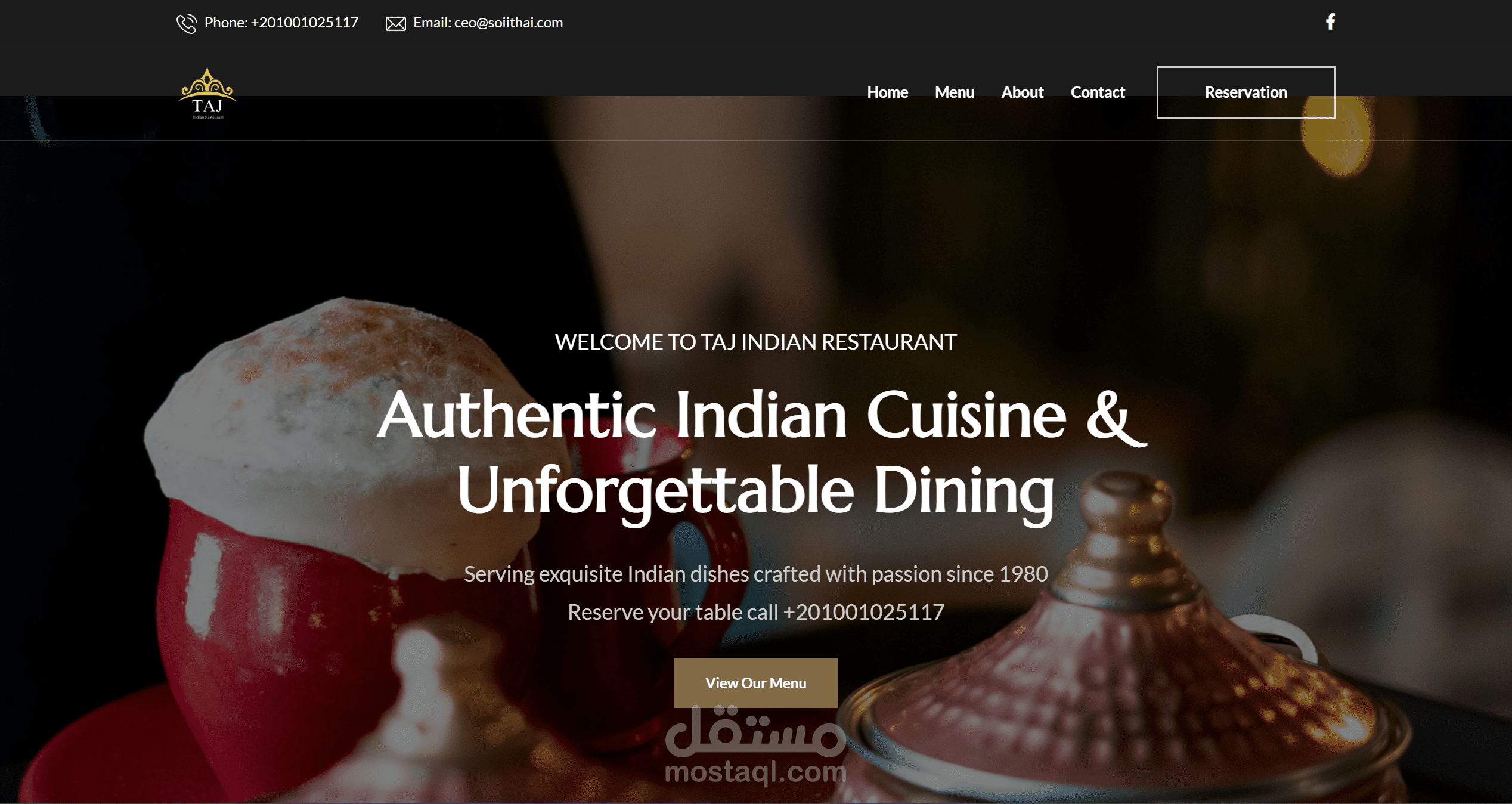 Taj-Restaurant Website | مستقل