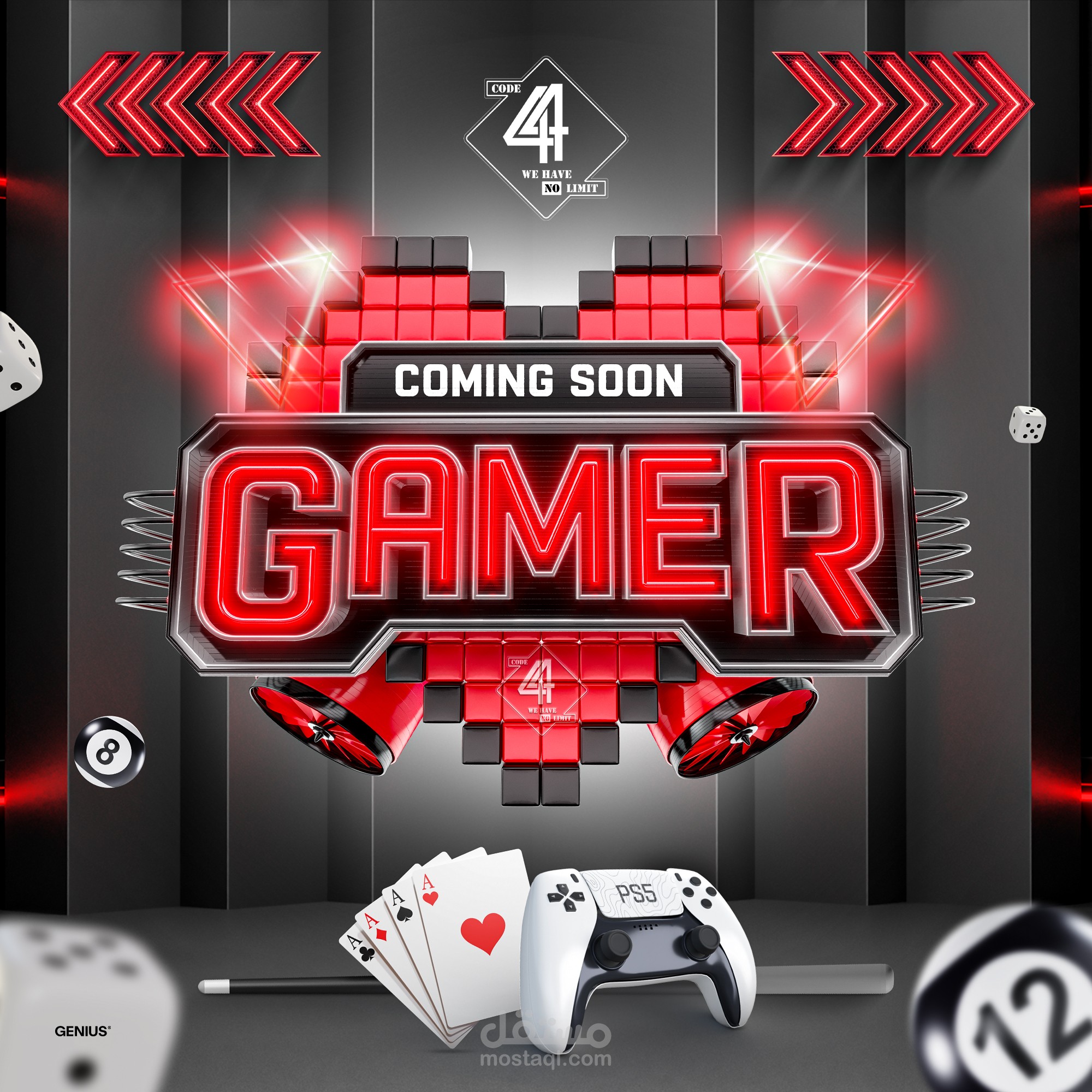 مجموعة من التصاميم في مجال السوشال ميديا لصالح صالة Code 44 يقدم خدمات العاب الفيديو والمباريات ...