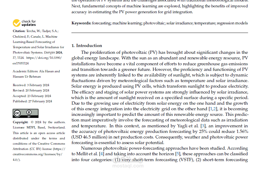 Machine Learning-Based Forecasting of Temperature and Solar Irradiance ...