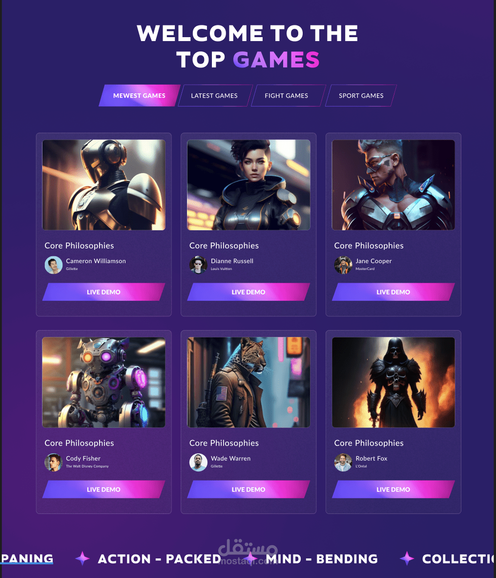 Frontend Landing Page Gaming Website Using Reactjs مستقل