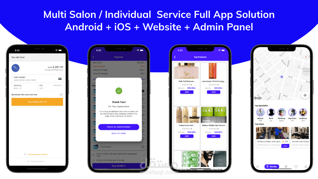 Multi Salon, Individual Appointments Booking System Full App Solution Flutter / Laravel ...