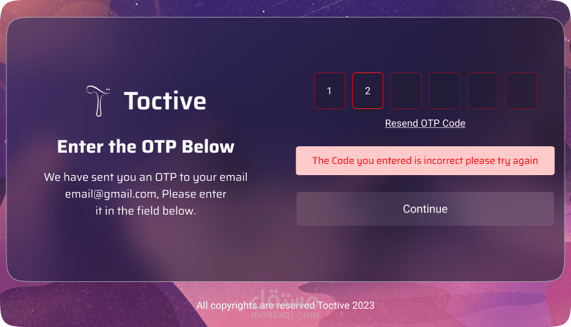 Authentication System Mobile for Toctive Inc | مستقل