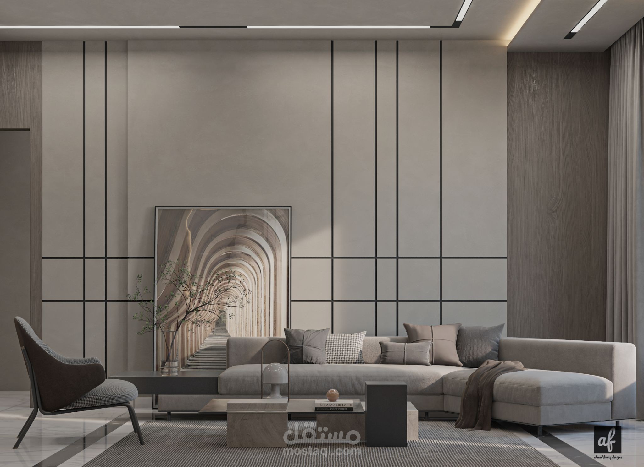 Modern Interior Design, Living Room, Kuwait | مستقل