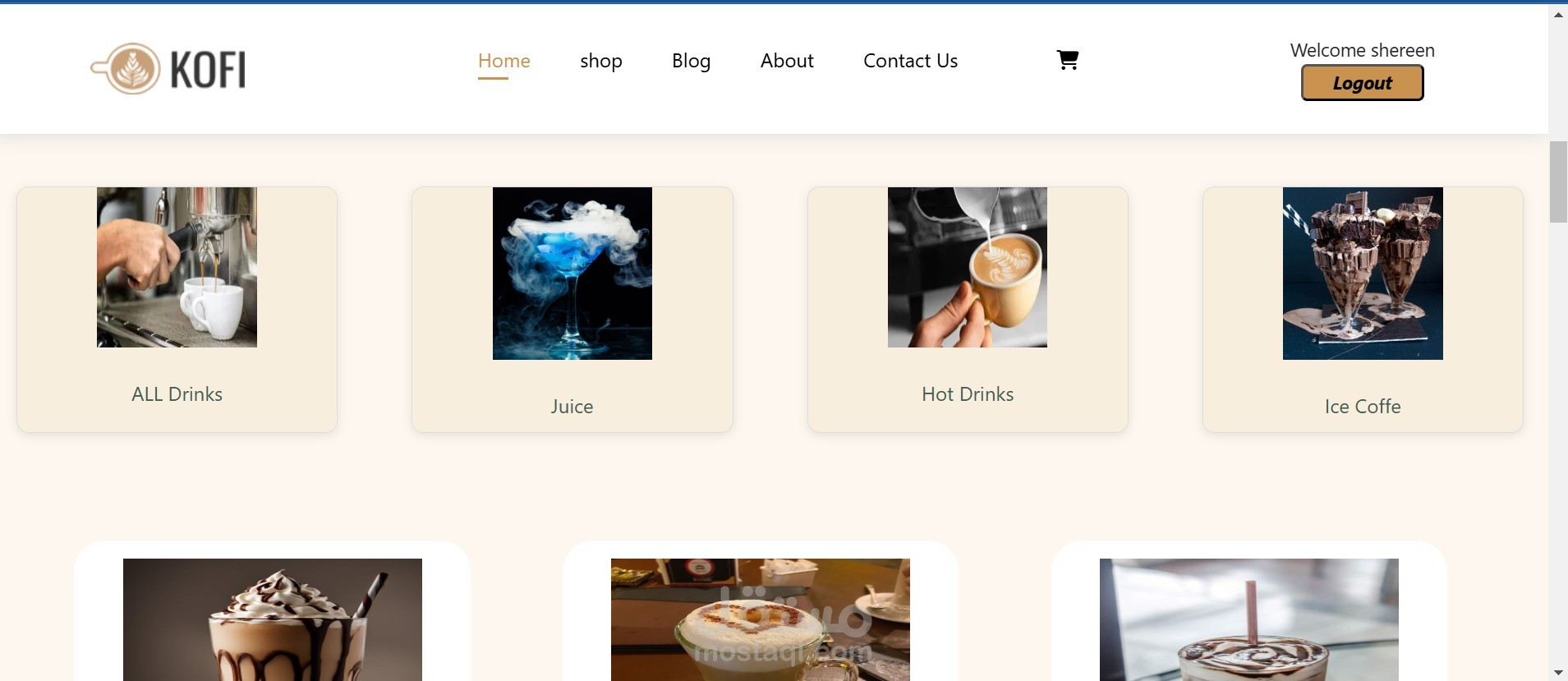 Coffee Shop Web App with Cart & Login System-HTML,CSS,JavaScript | مستقل