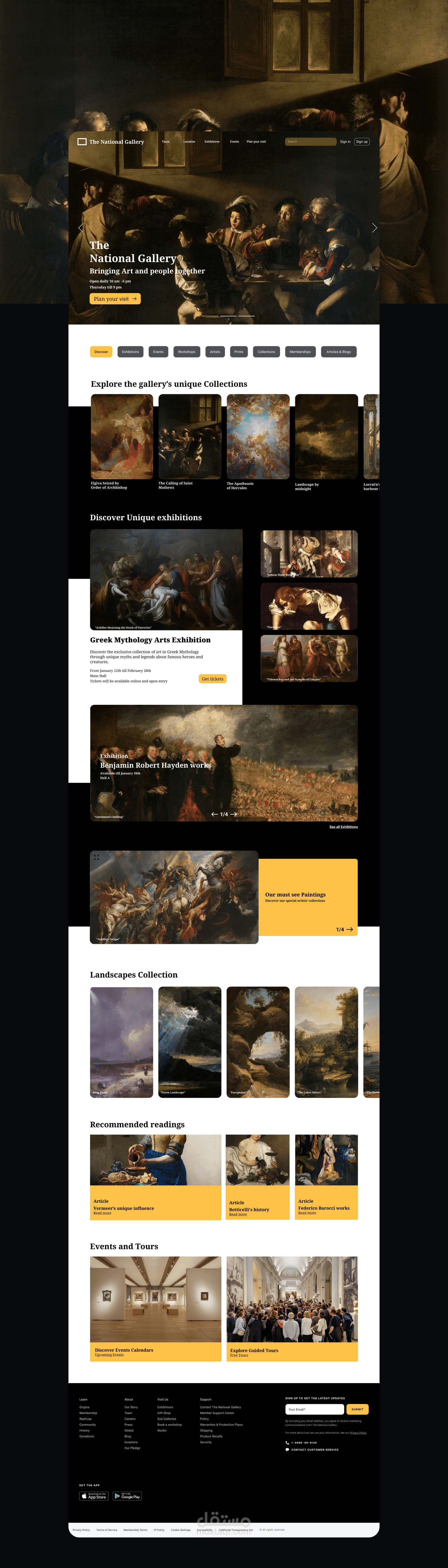 تصميم صفحة ويب لمعرض فنون The National Gallery Concept Homepage | مستقل