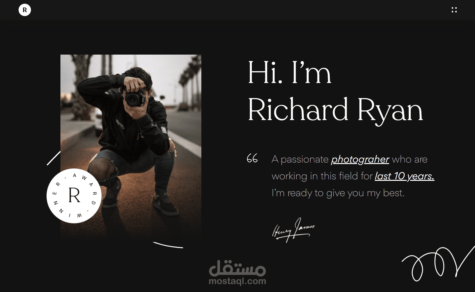 بناء موقع لعرض أعمال التصوير الفوتوغرافي بأسلوب فني واحترافي "Richard Ryan" | مستقل