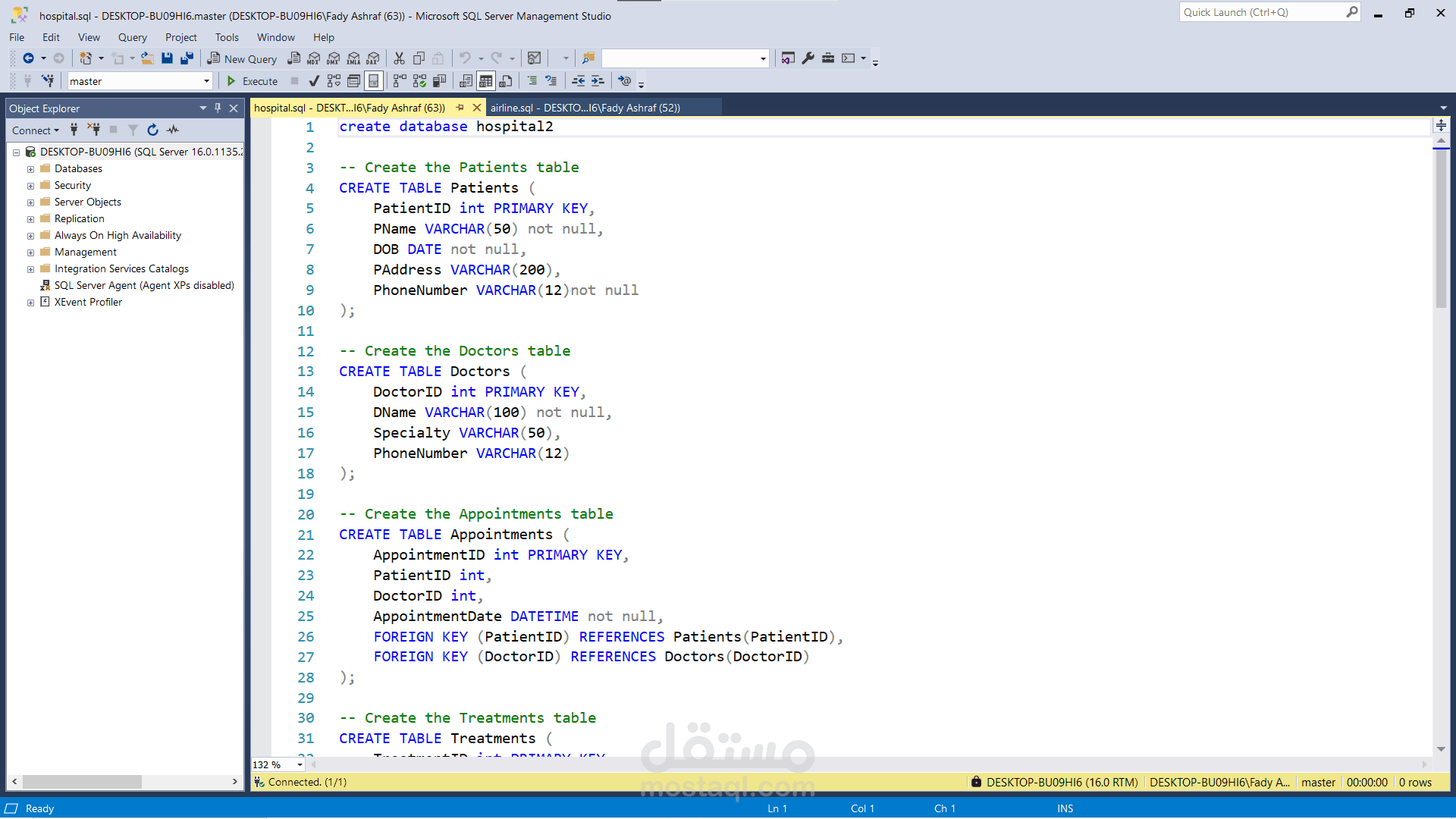 make a database for an hospital | مستقل