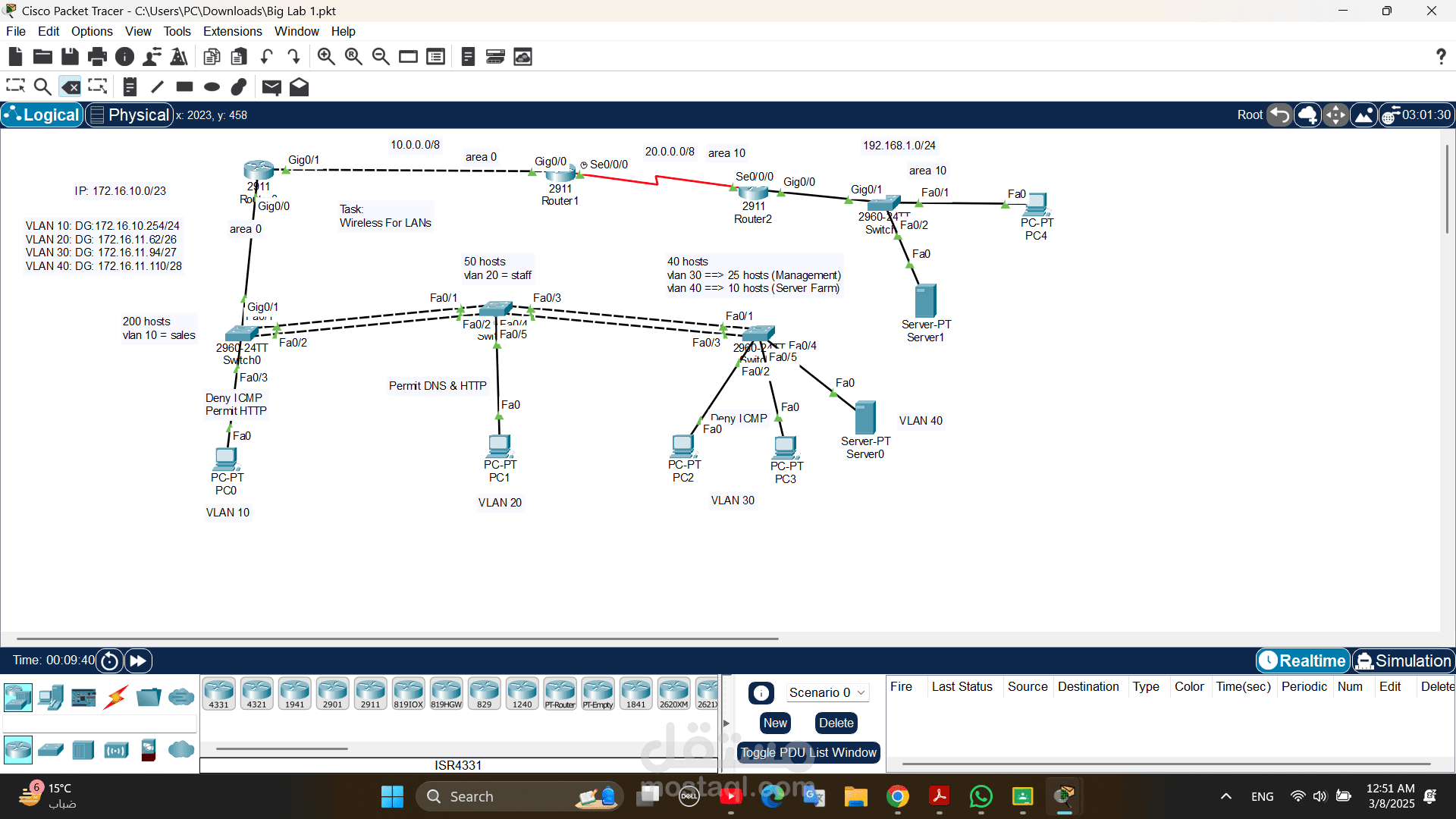 Designing Network Using Cisco Packet Tracer Vlans Routing Acls Dhcp مستقل