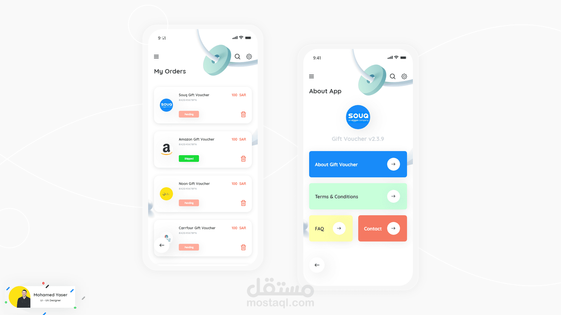 تصميم تطبيق " Gift Vouchers " -- UI UX Design For Gift Vouchers App | مستقل