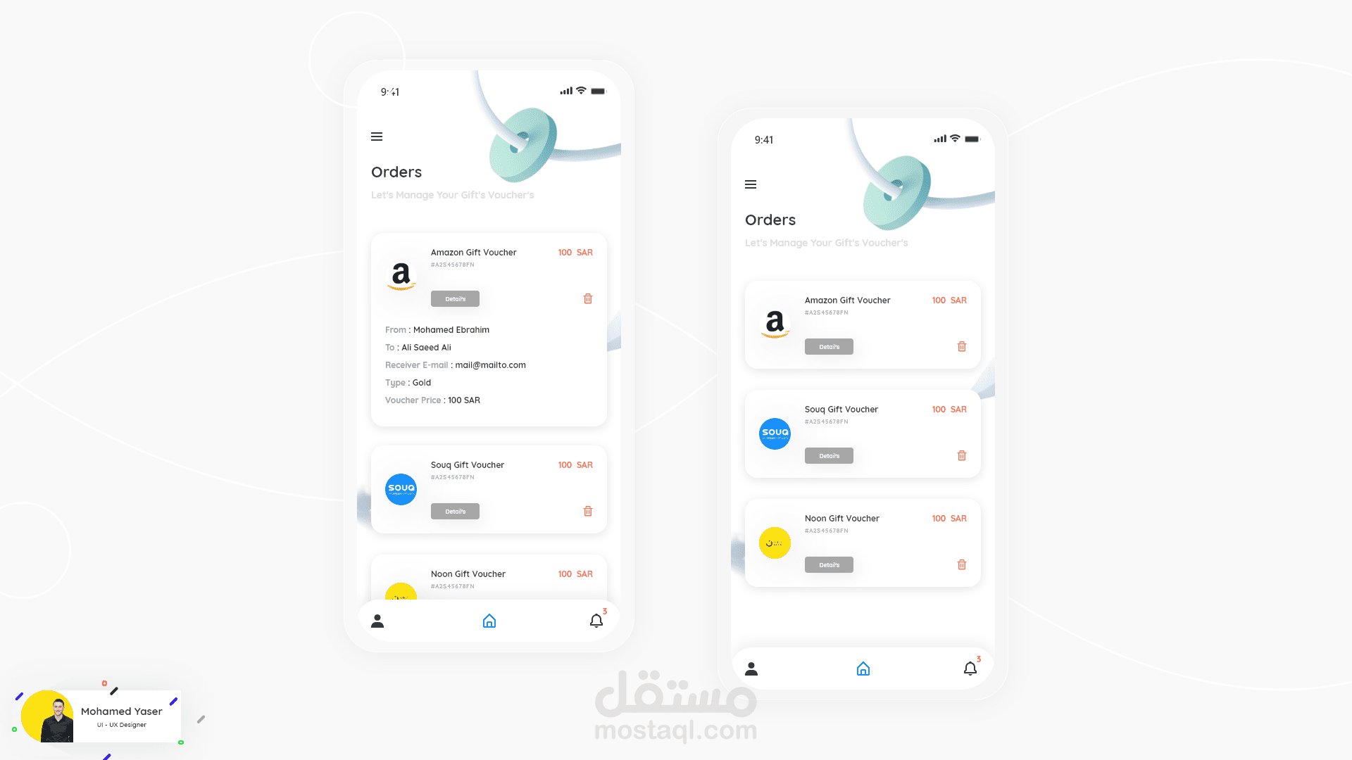 تصميم تطبيق " Gift Vouchers " -- UI UX Design For Gift Vouchers App | مستقل
