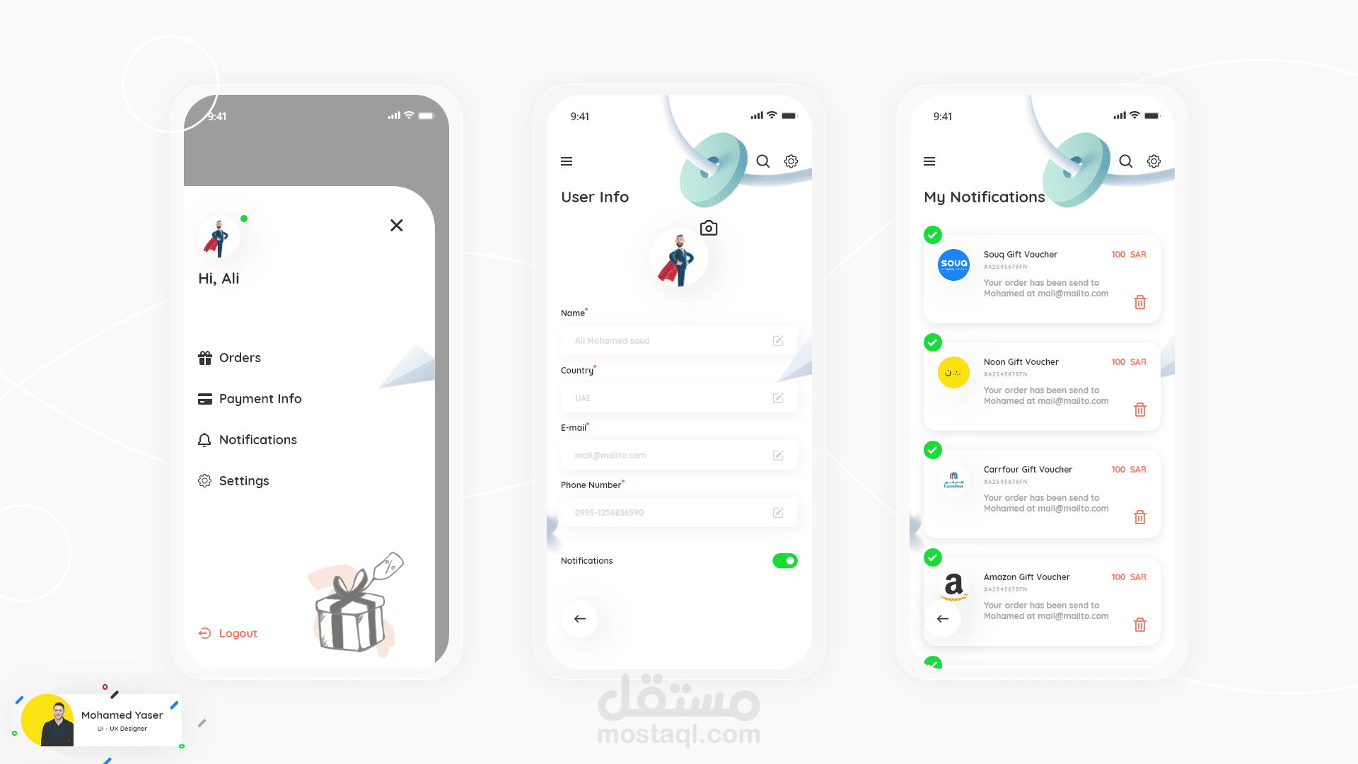 تصميم تطبيق " Gift Vouchers " -- UI UX Design For Gift Vouchers App | مستقل