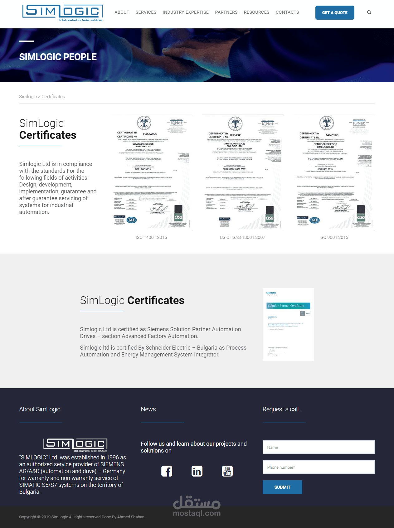 simLogic automation website | مستقل