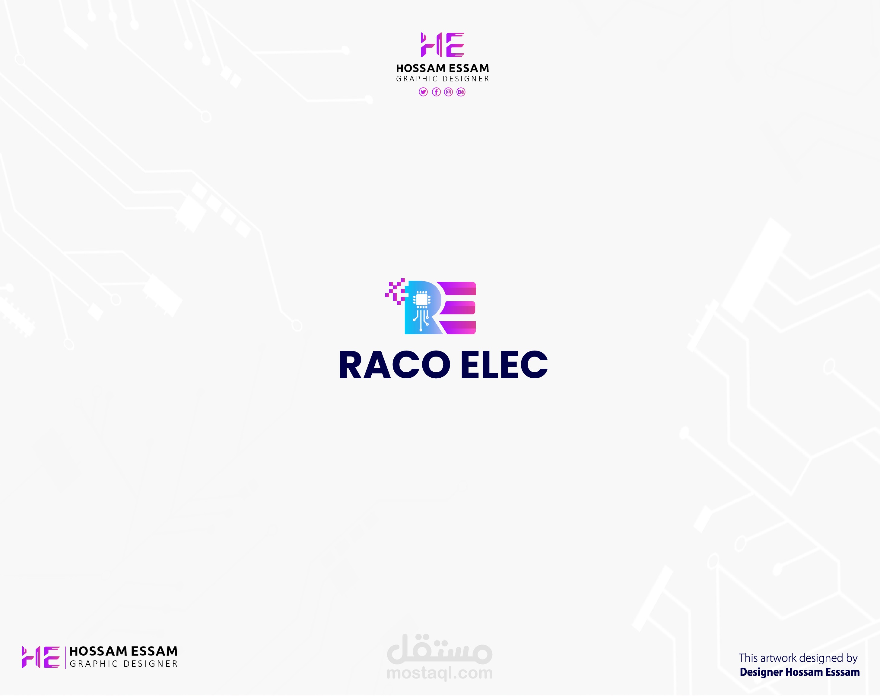 تصميم شعار وهوية بصرية لمتجر الكترونيات RACO ELEC | مستقل
