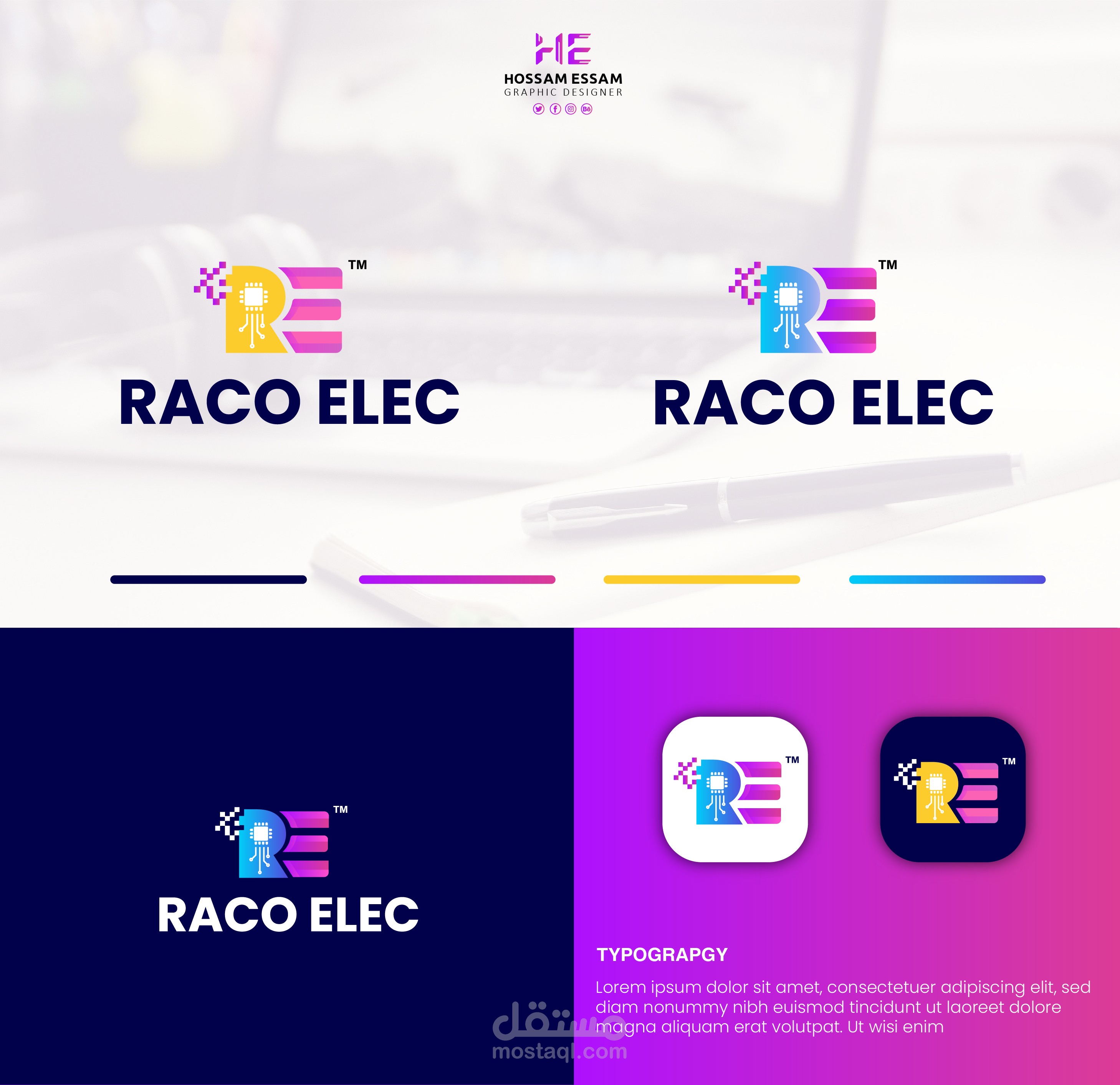 تصميم شعار وهوية بصرية لمتجر الكترونيات RACO ELEC | مستقل