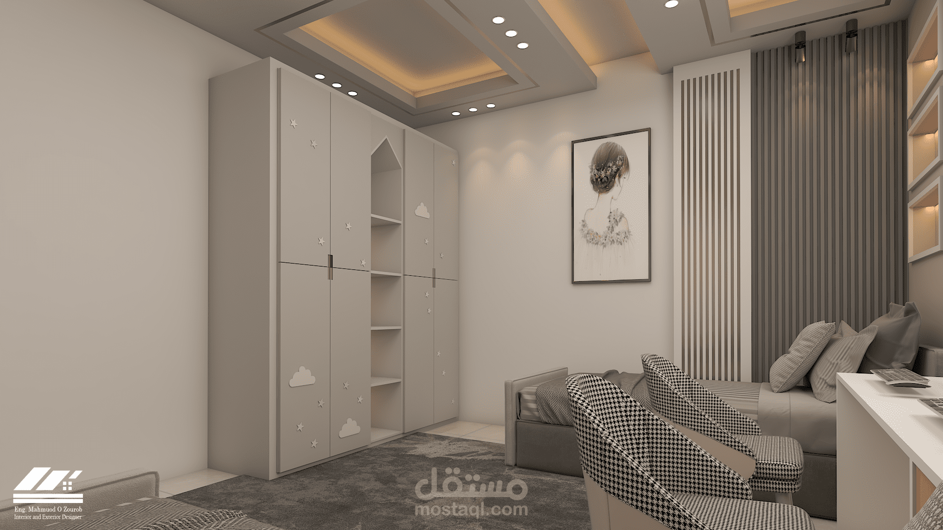 تصميم غرفة نوم بنات مستقل