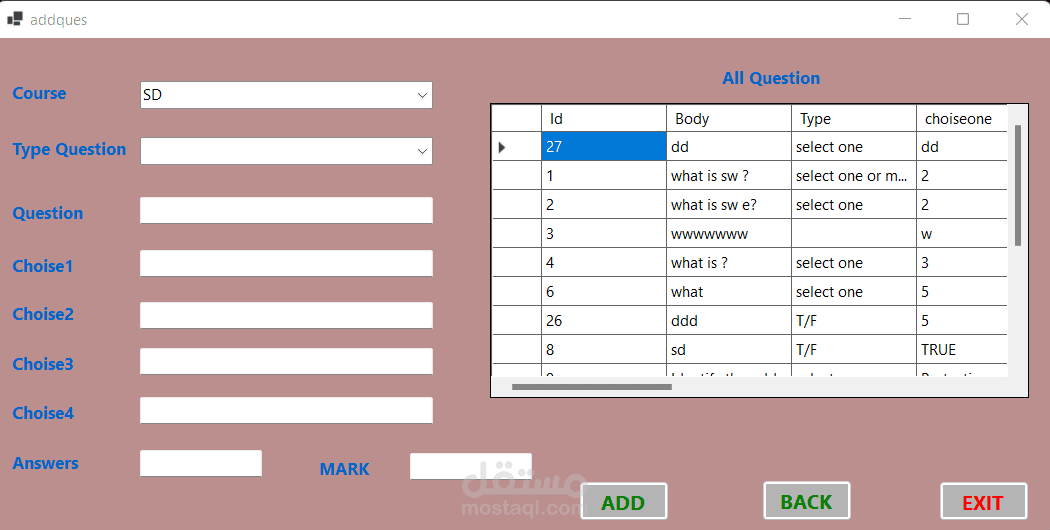 Exam system Windows Form | مستقل