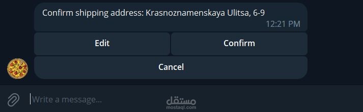 Telegram pizza ordering bot | تيليغرام بوت لطلب وتوصيل البيتزا | مستقل