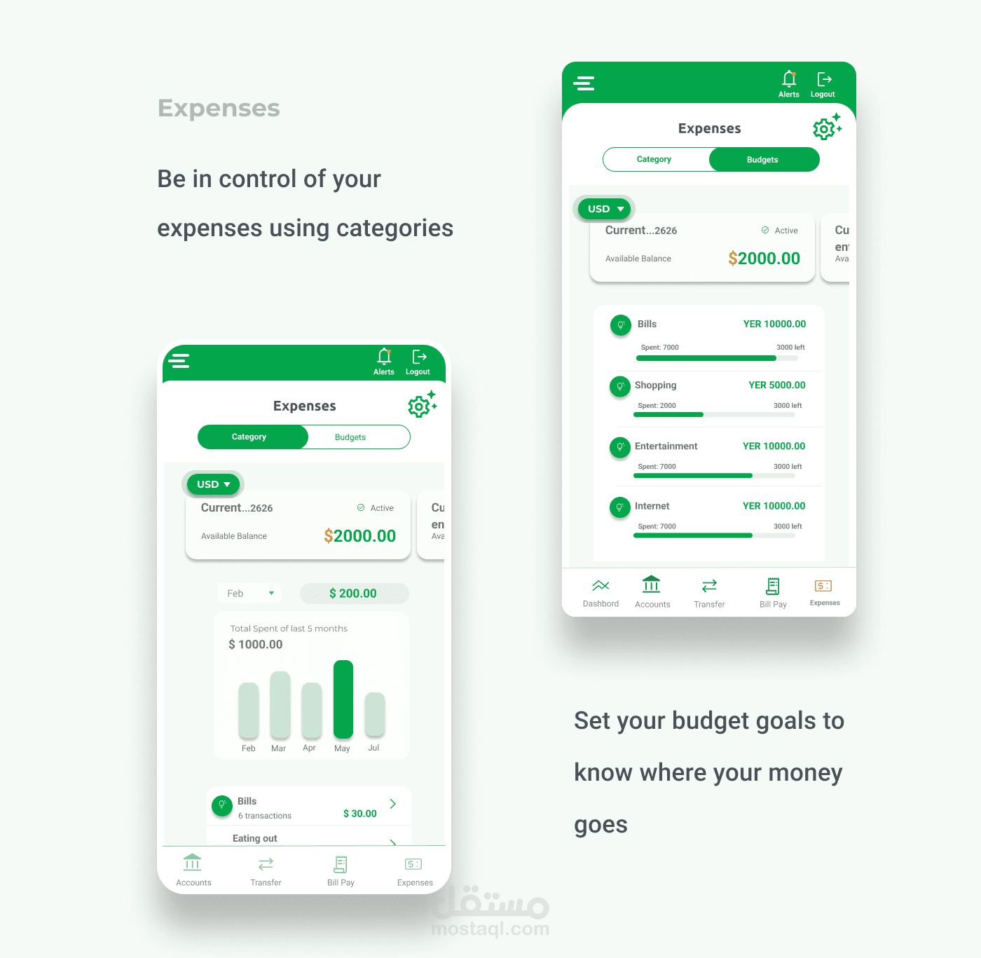 تصميم تطبيق الموبايل المصرفي Ux Ui مستقل