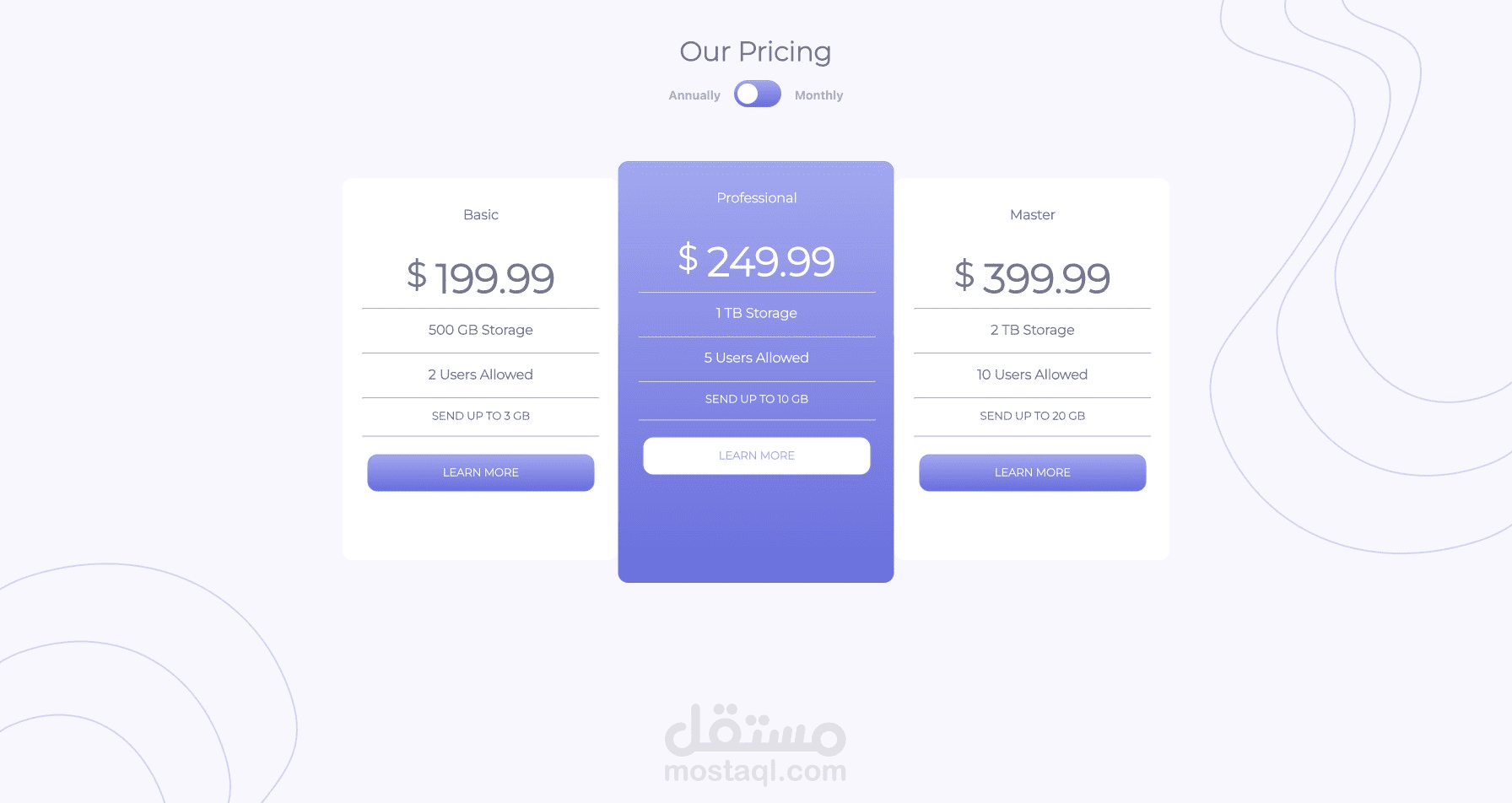 Pricing Component With Toggle مستقل