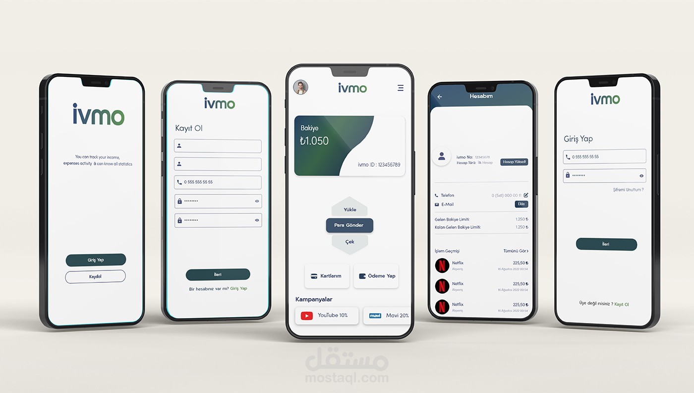 تصميم ui ux لتطبيق بنك ivmo | مستقل