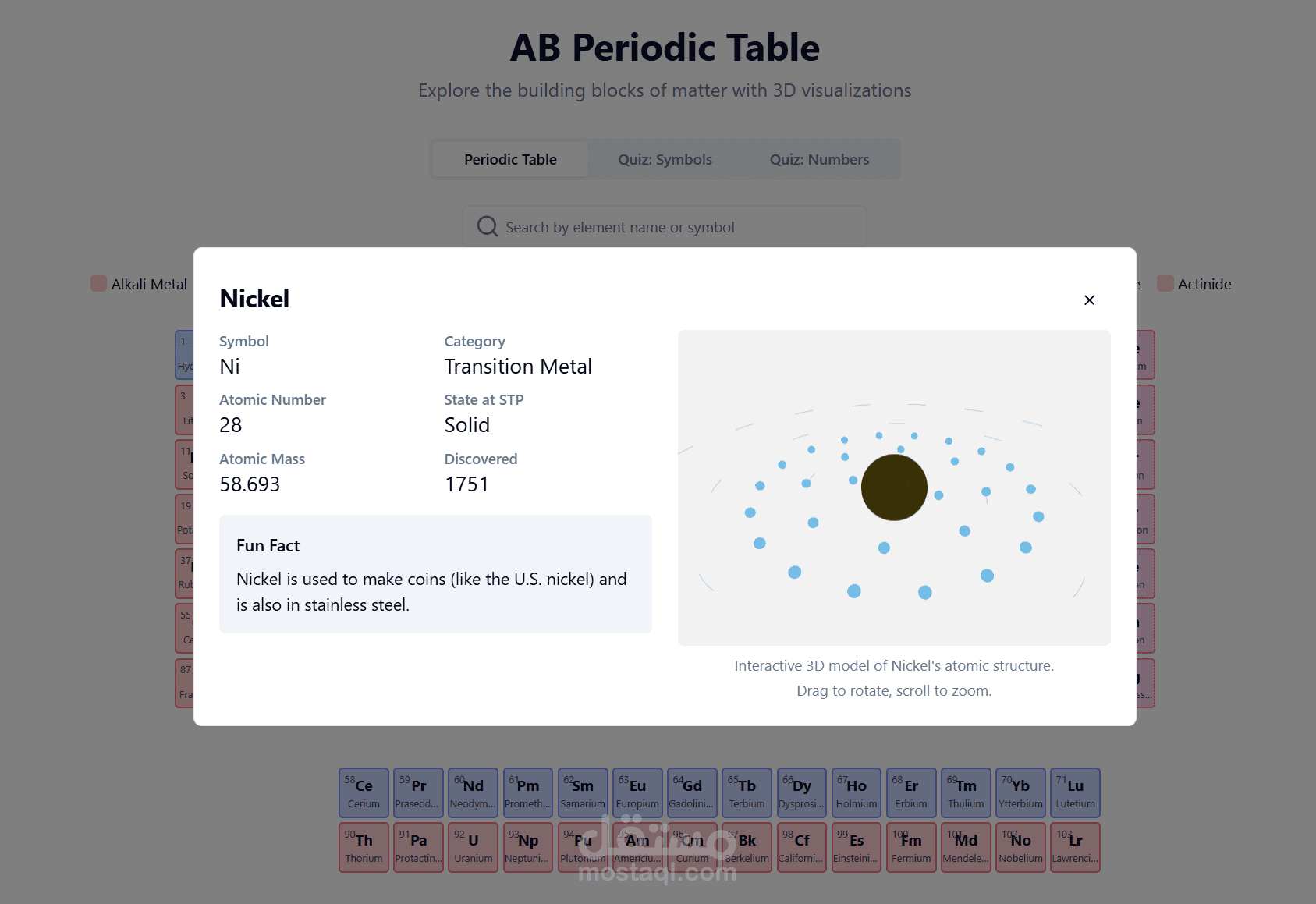 Interactive Periodic Table with 3D Visualizations & Quizzes | مستقل