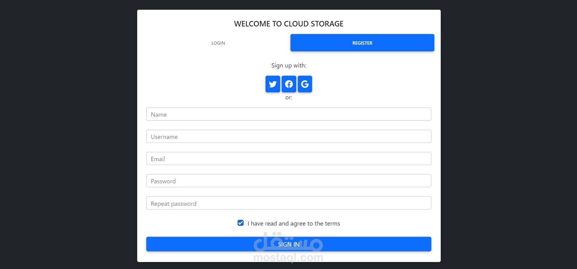 صفحة Login / Register | مستقل