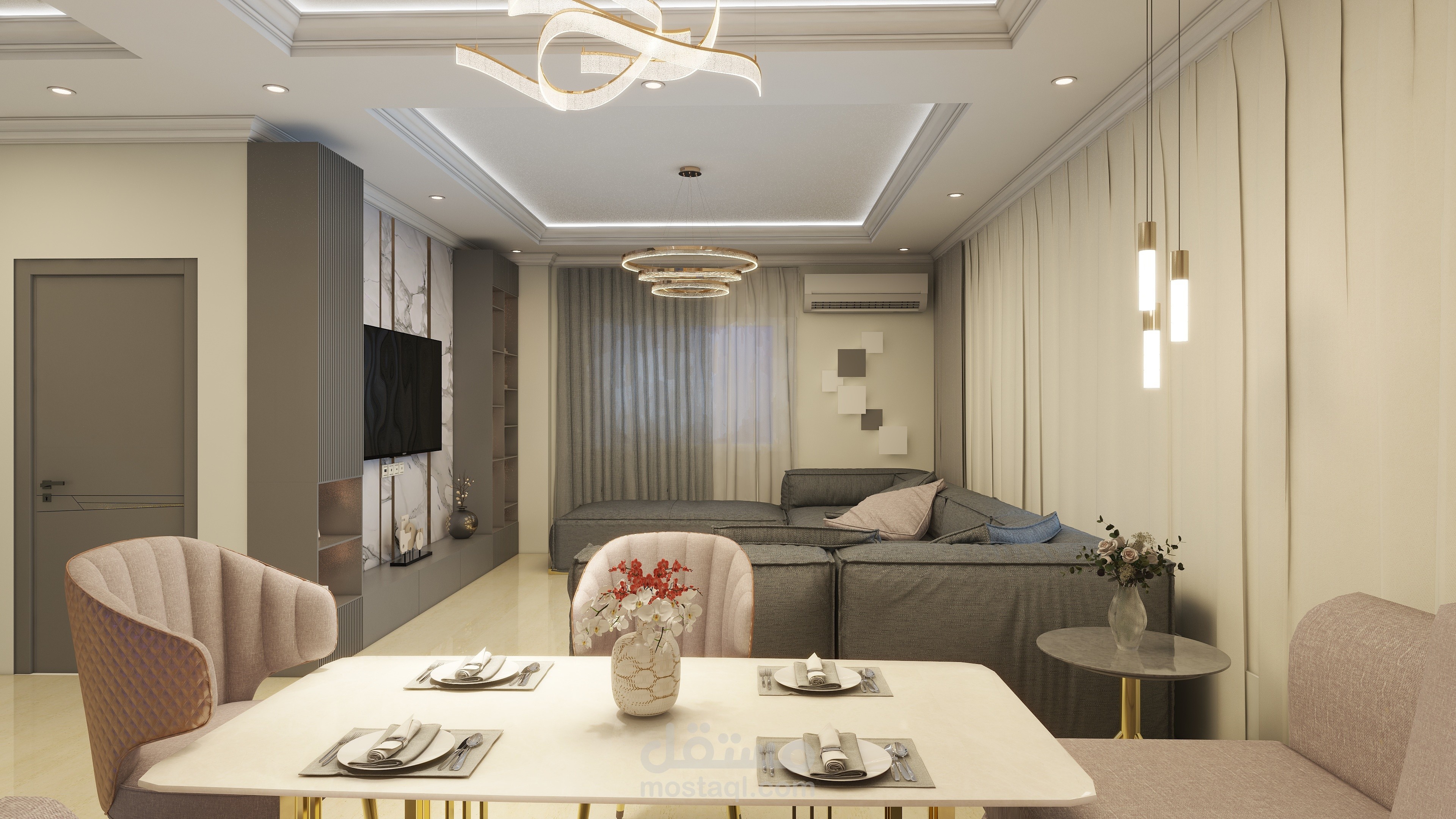 A modern living room design divided into two sections | مستقل