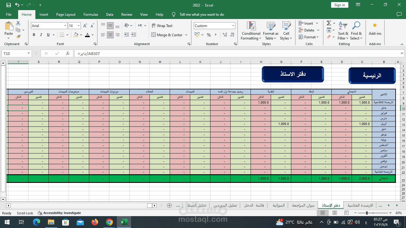دفتر الاساذ داخل اليومية الامريكية مستقل