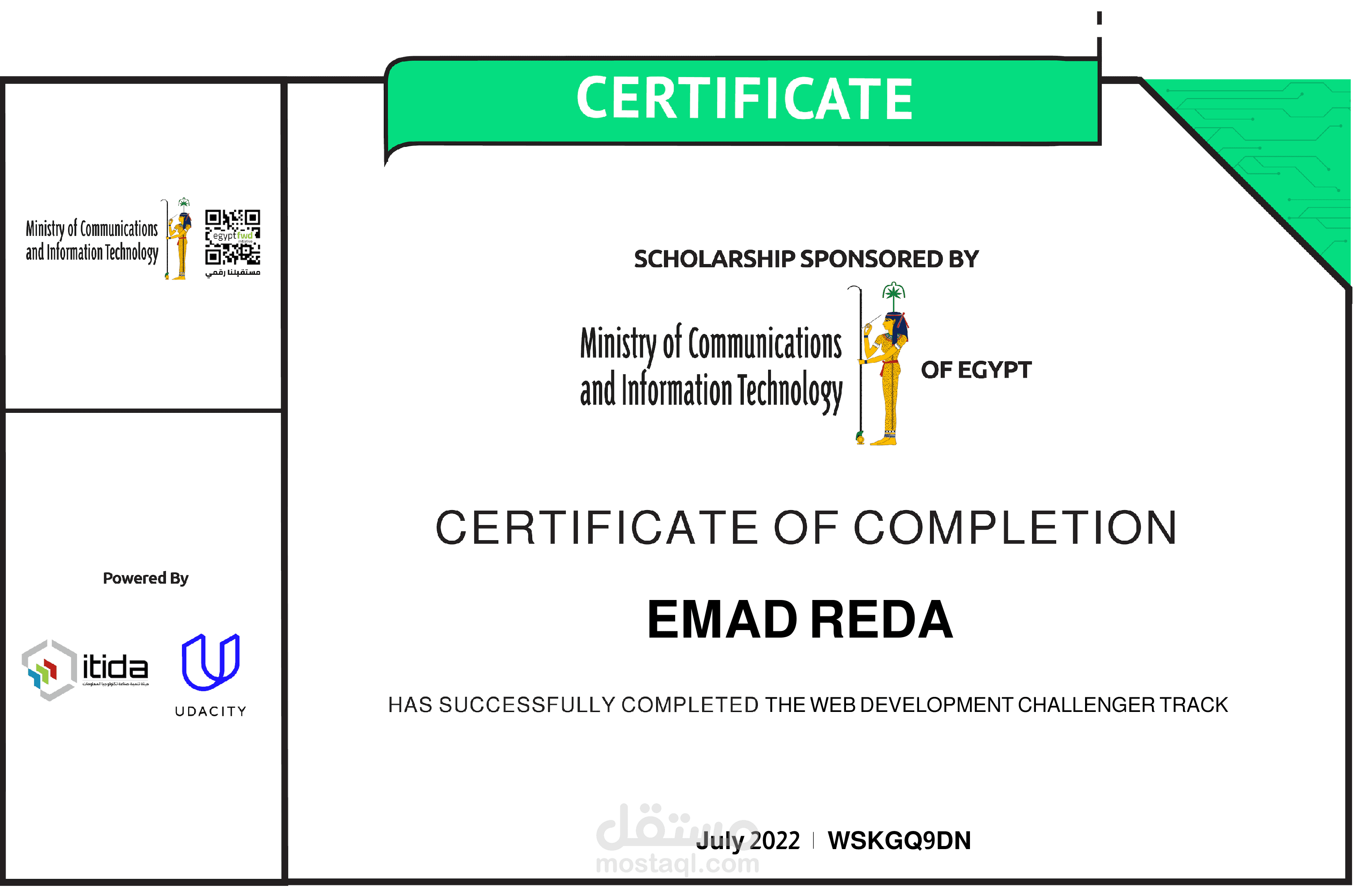 شهادة تطوير البرمجيات المبنية على الويب من UDACITY/ITADA | مستقل