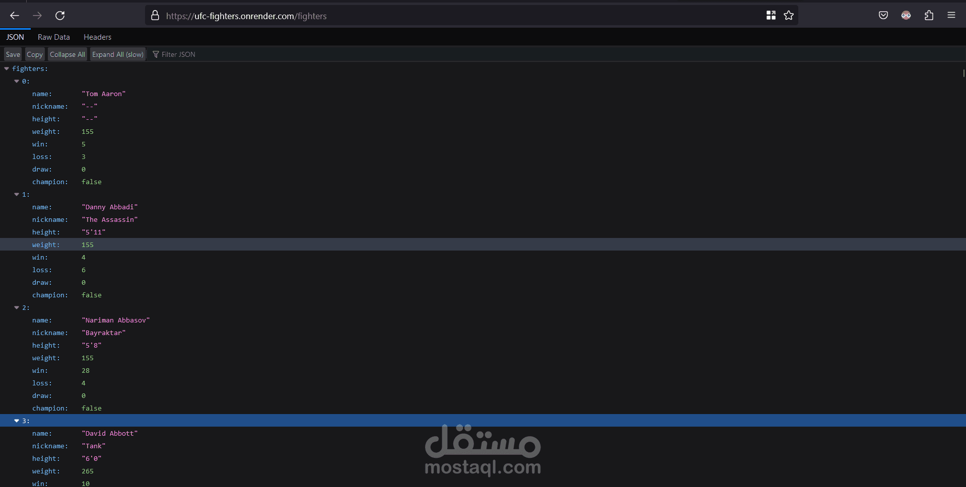 UFC Fighters RESTful API | مستقل UFC Fighters RESTful API | مستقل