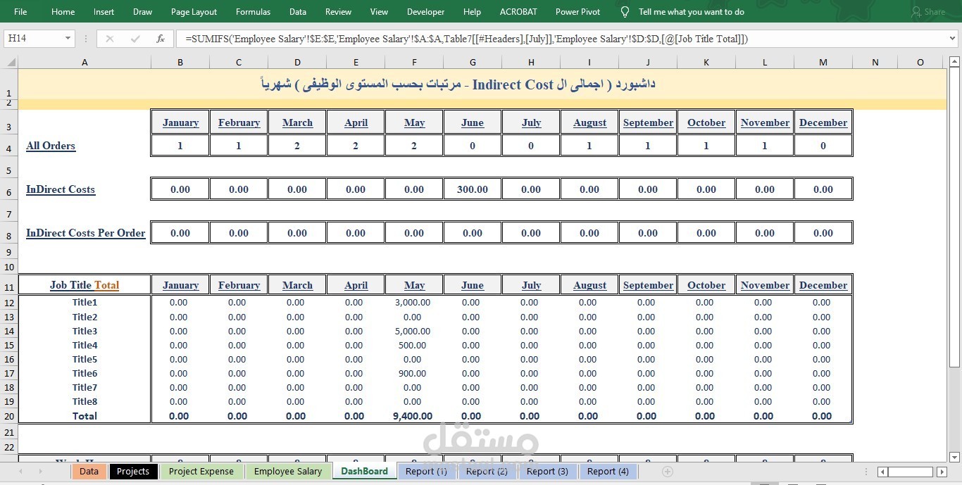 ملف اكسل احترافى لحساب تكاليف مشروع مستقل