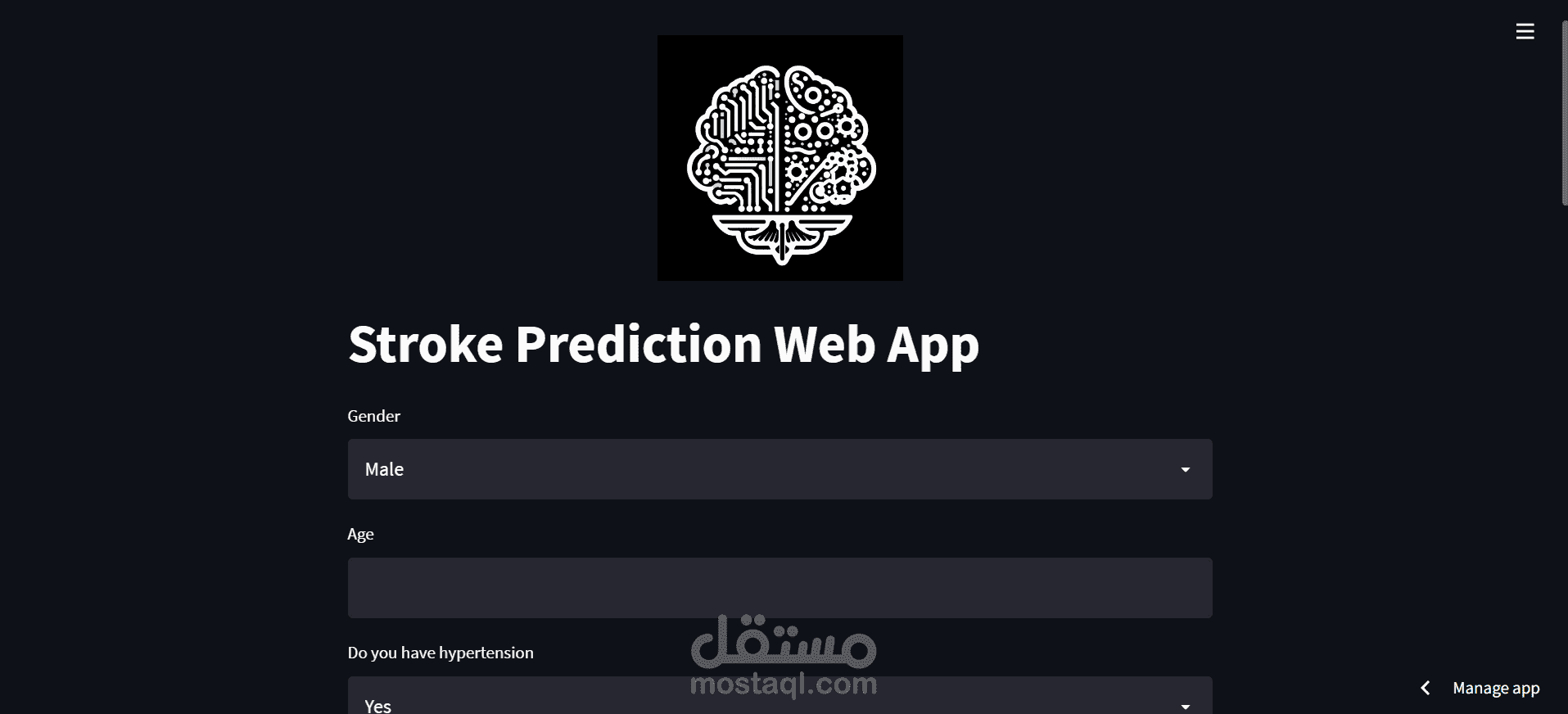 نموذج التنبؤ باحتمالية الاصابة بسكتة دماغية Stroke prediction web app | مستقل