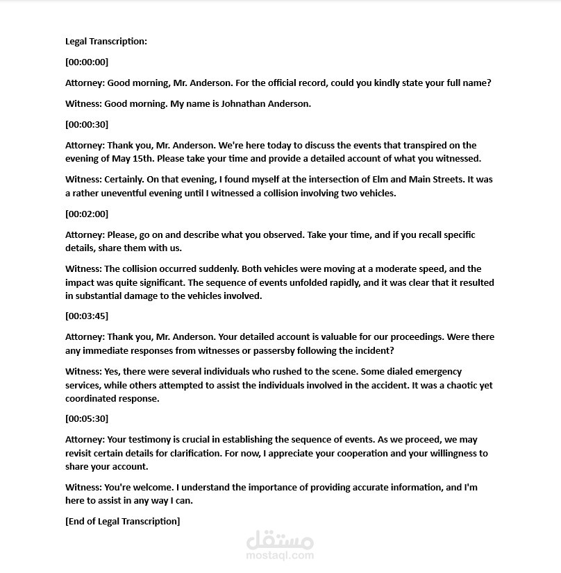 Legal Transcription | مستقل