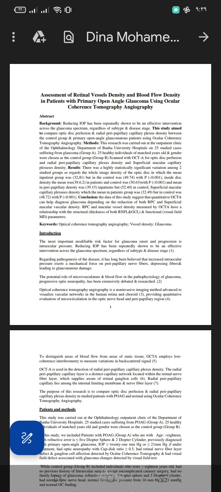 Assessment of Retinal Vessels Density and Blood Flow Density in ...