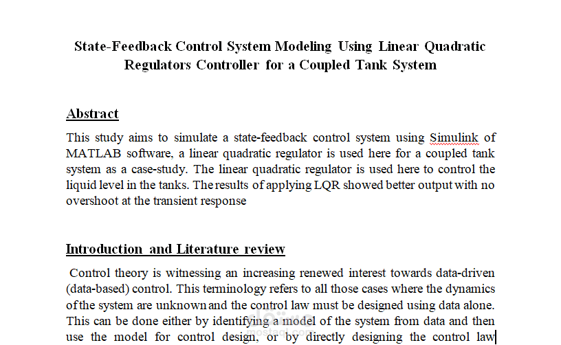تقرير بعنوان: State-Feedback Control System Modeling Using Linear Quadratic Regulators ...