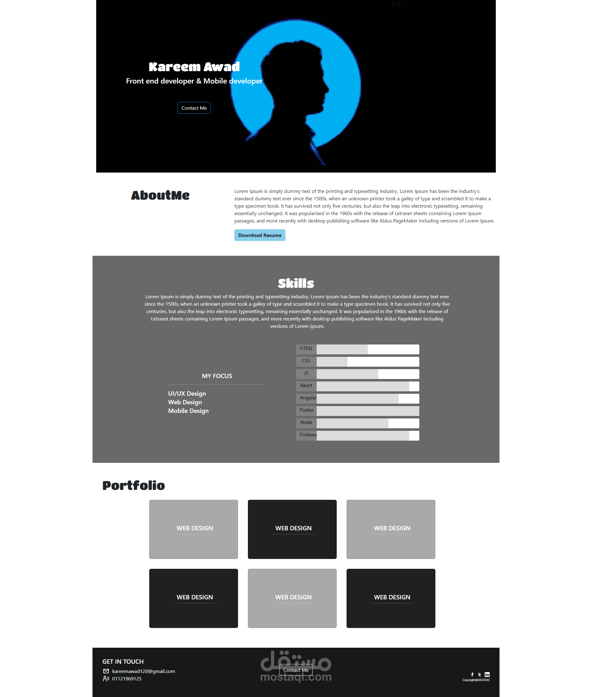 Portfolio design with React JS | مستقل
