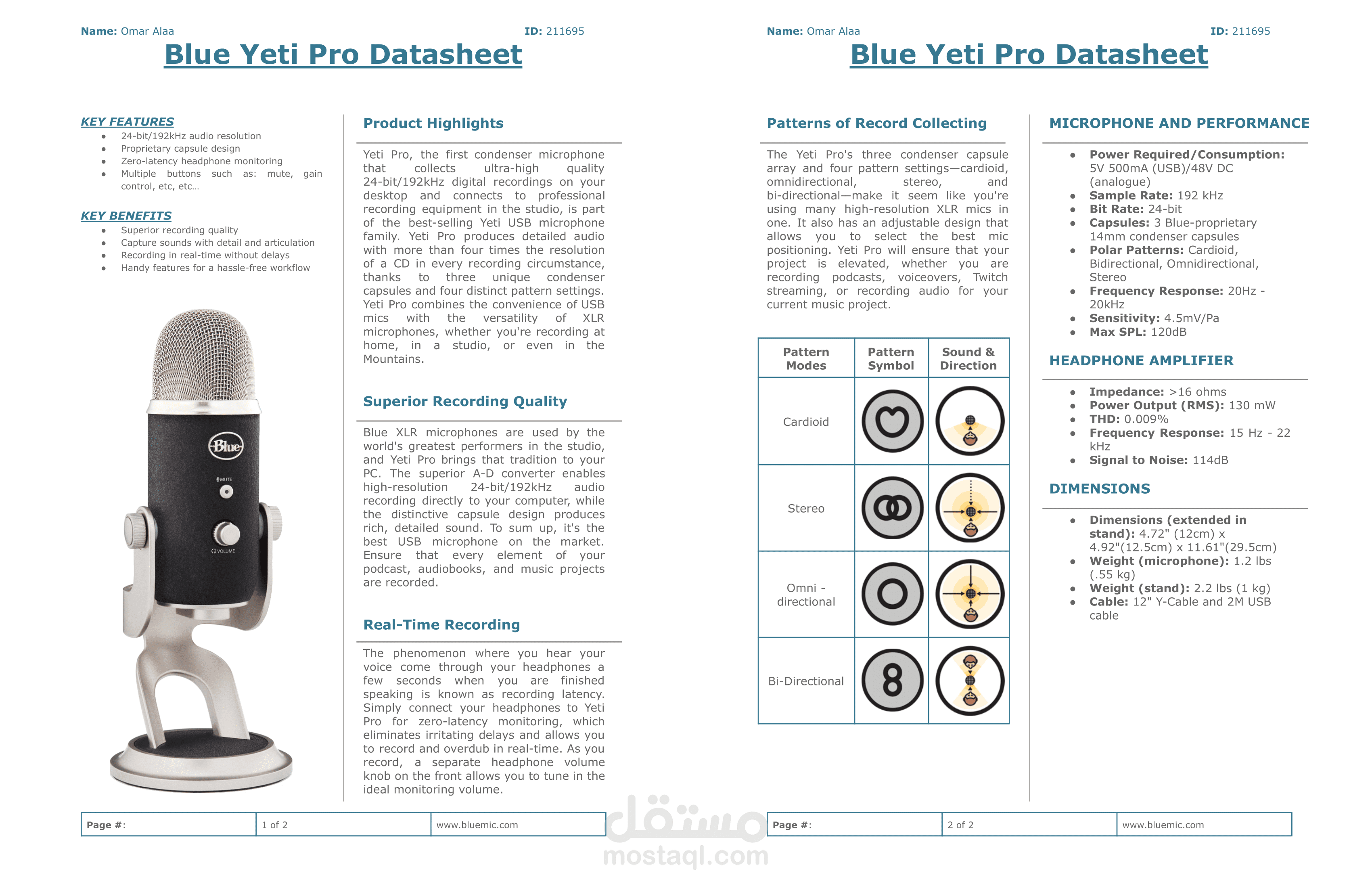 Blue Yeti Pro Datasheet | مستقل