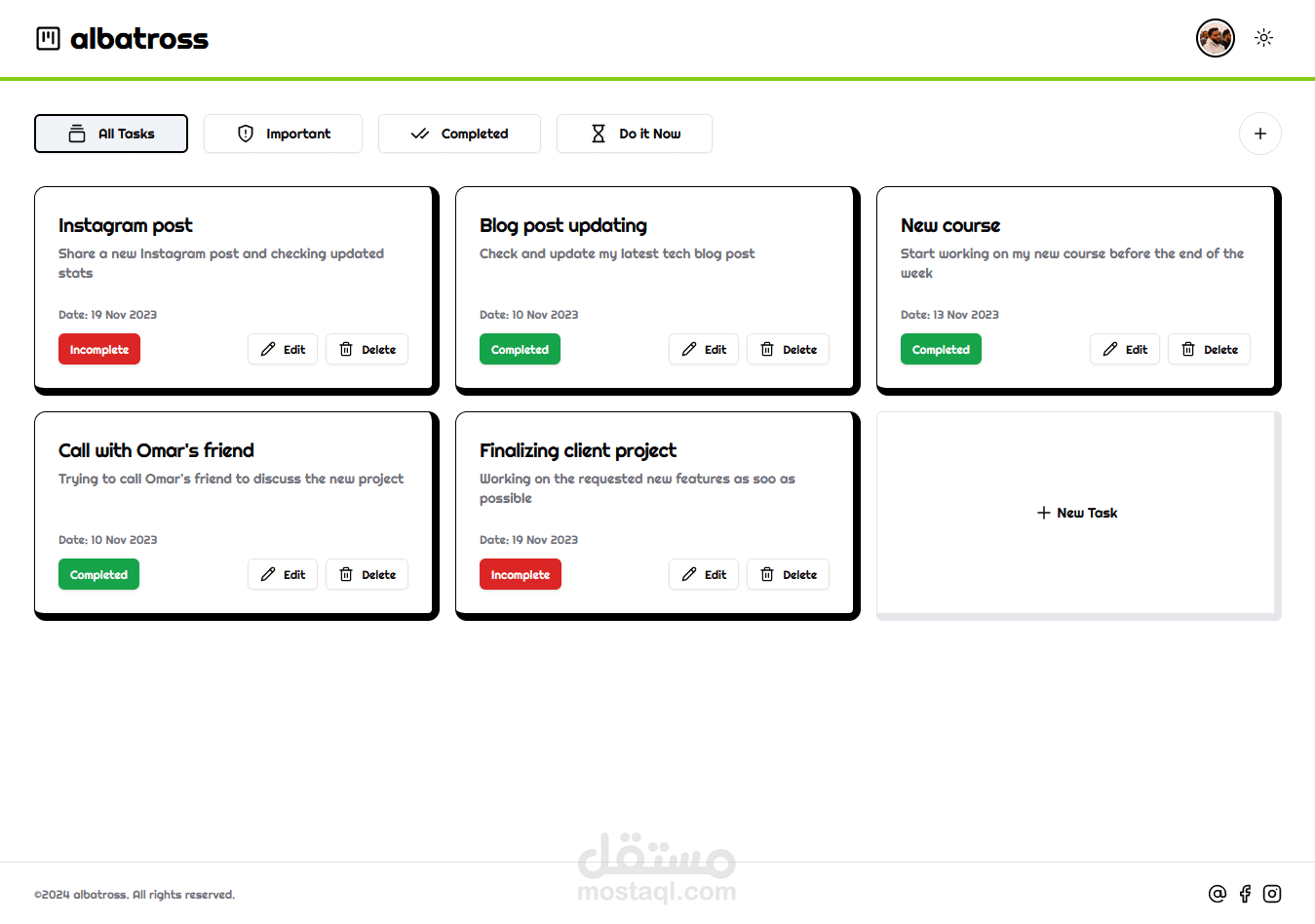 Albatross Fullstack Task Management Webapp مستقل 
