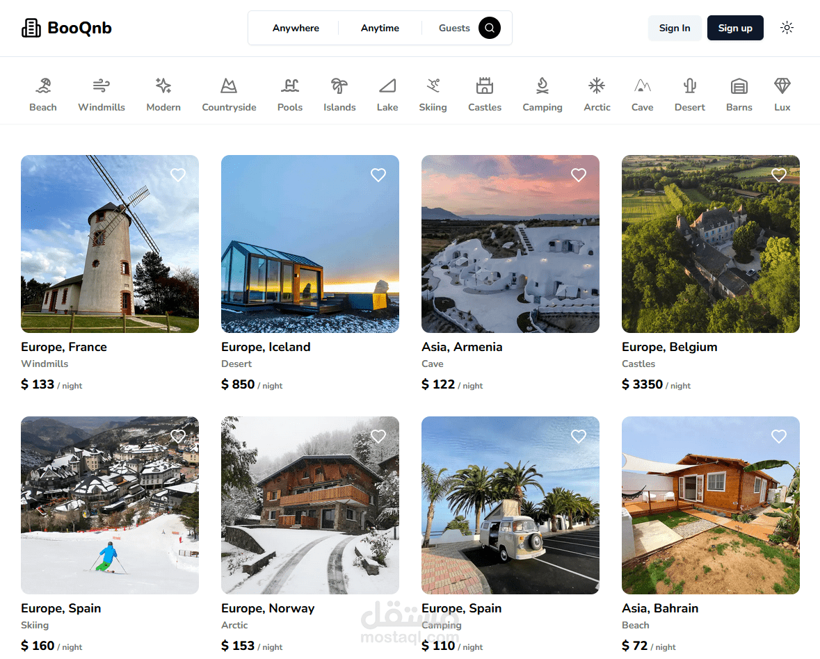 Fullstack Home Booking Webapp مستقل