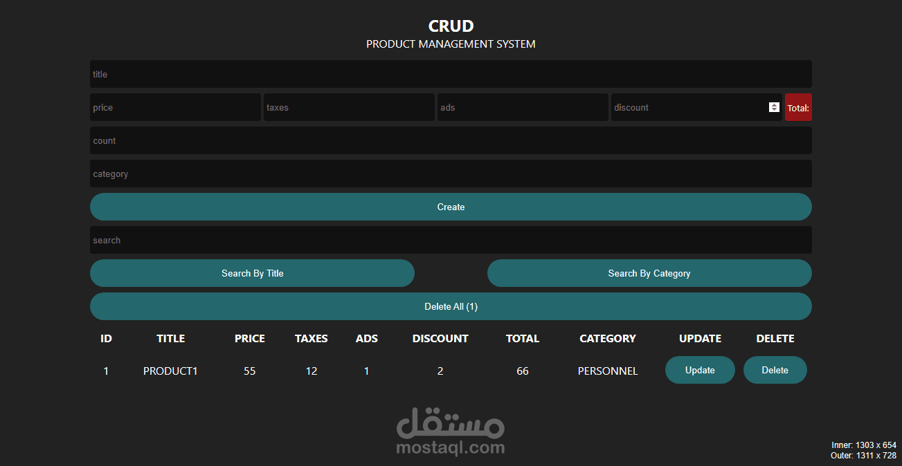 Crud System To Manage Your System Using Only Html Css And Javascript مستقل