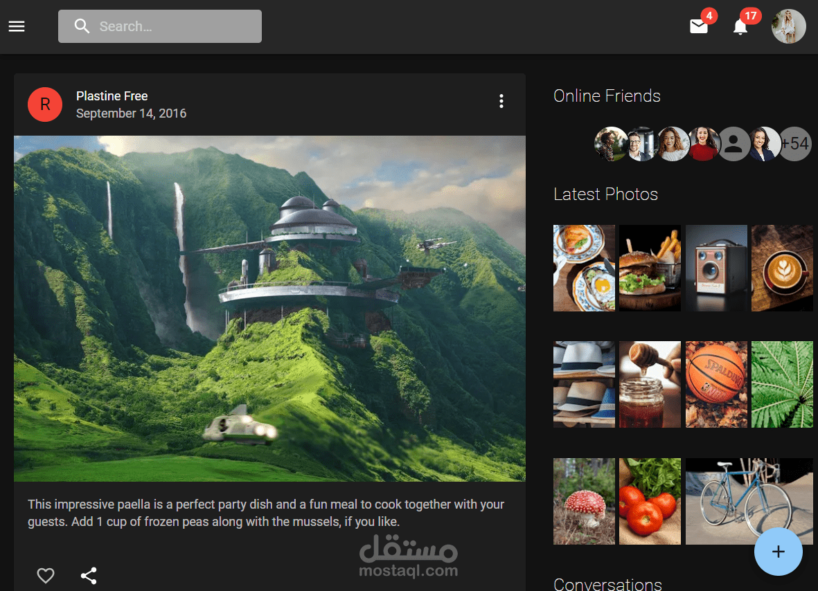 (React.js, Material UI)static social media app | مستقل (React.js, Material UI)static social media app | مستقل